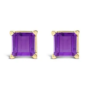 HAUS OF BRILLIANCE 14k Gold Gemstone Princess-cut Stud Earrings - Purple Amethyst | Yellow
